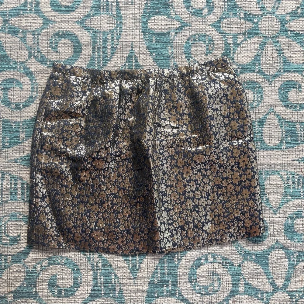 J. Crew | Skirts | J Crew Collection Gold And Navy Metallic Jacquard ...
